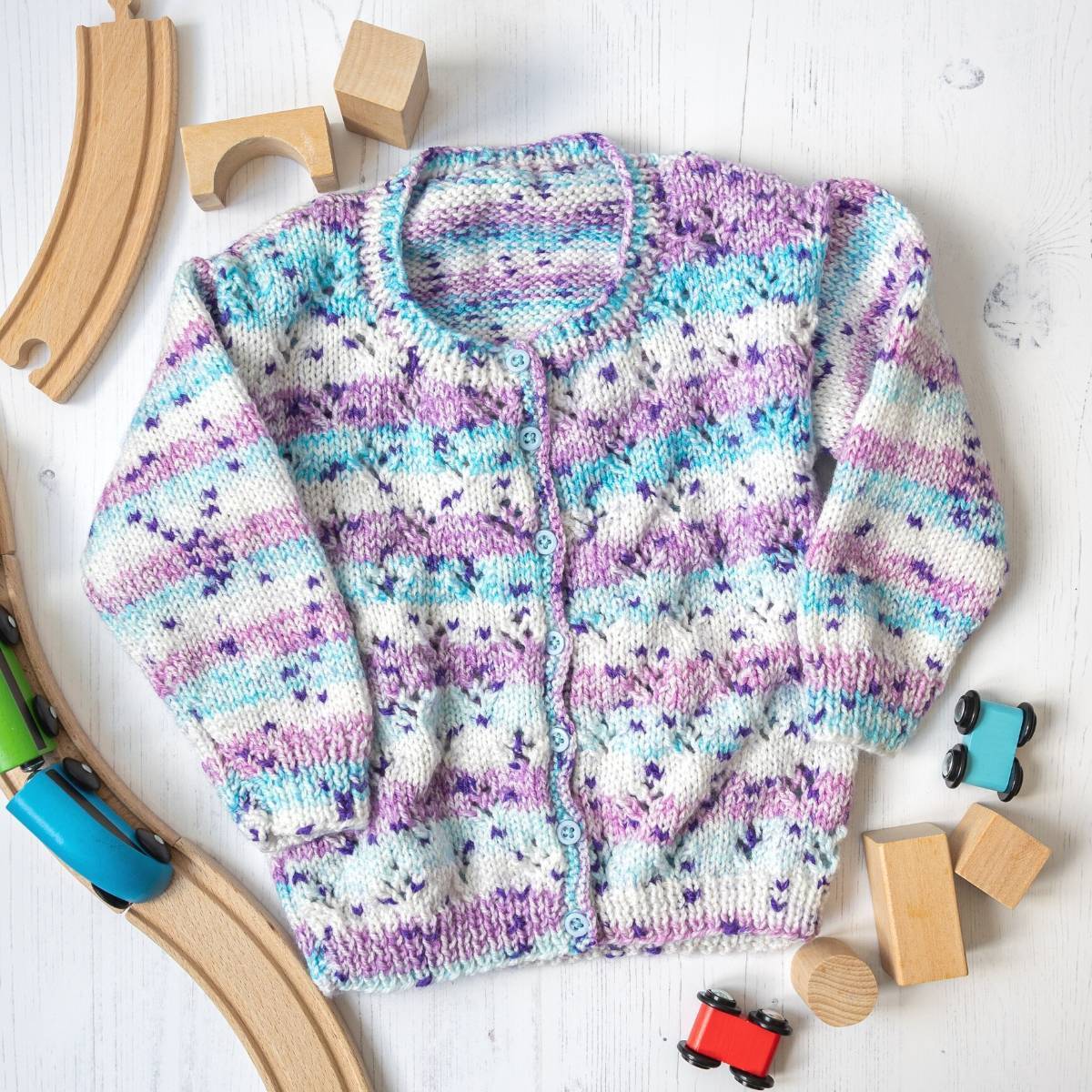 Child Eyelet Cardi in ABC Yarn Play Time DK | The Knitting Network